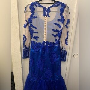 Dresses | Custom Blue Transparent Embroidered Long Sleeve Chiffon Mesh ...